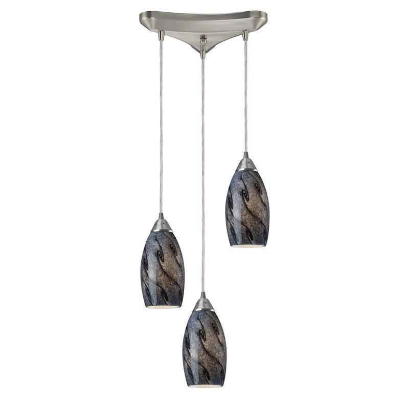 ELK Lighting 20001/3SG Galaxy 3 Light Pendant in Smoke and Satin Nickel ...