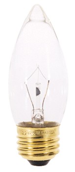 Satco S3731 Satco 25B11 25 Watt 120 Volt B11 Medium Base Clear Torpedo Tip Decorative Light Bulb