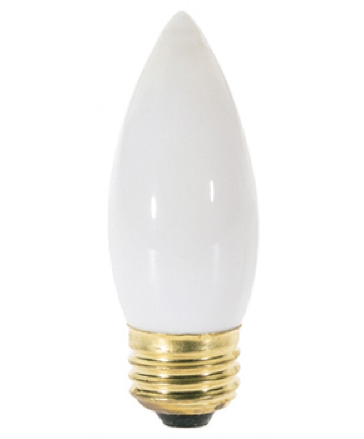 Satco S3237 Satco 25B11/W 25 Watt 120 Volt B11 Medium Base White Torpedo Tip Decorative Light Bulb